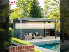 Pergola motorizzata in alluminio autoportante impermeabile antivento per installazione a parete da giardino