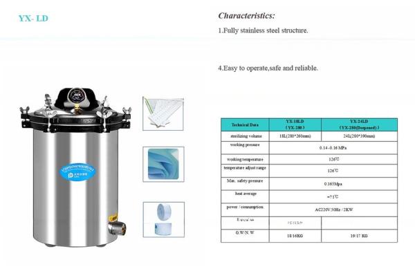 Quality portable sterilizer 24 l 134c sterilization machine class b horizontal for sale