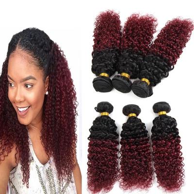 China 8A Brazilian Virgin Hair Ombre Human Hair Extensions 1B / 99J Kinky Curly Hair factory