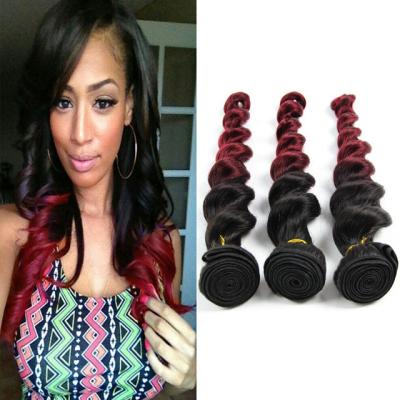 China Natural Red Human Hair Extensions Ombre Remy Hair Weave 1B / 99J Loose Wave Hair 10"-30" factory