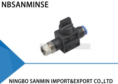 China HVSF Pneumatic Flow Control Valve Hand Thread To Hose Connector Push In 2Way / 3 Way Fittings Sanmin for sale