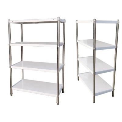 China 4 Tier commerciële roestvrijstalen planken gesloopt type platte planken voor bakkerij koelopslag Te koop