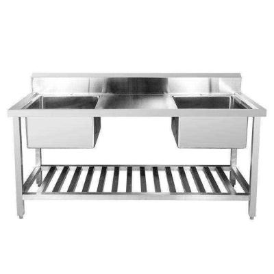China Vrijstaande SUS201 304 commerciële keukensink met dubbele schaal en werktafel Te koop