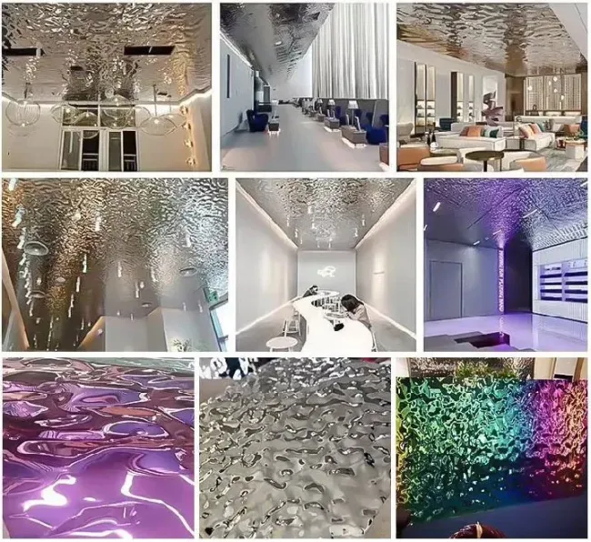 SS304 Stainless Steel Plate 1.0mm Stamped Water Ripple Metal Embossing Designs Color Metal Stainless Steel Sheet for Ceiling Decoration