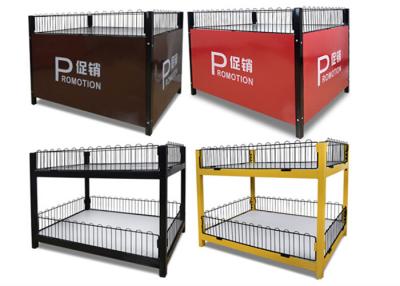 China Two Layer Supermarket Display Shelving Supermarket Promotion Table With Storage Cabinet for sale