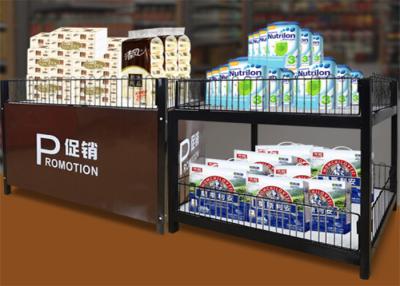 China Two Layer Supermarket Display Shelving Supermarket Promotion Table With Storage Cabinet for sale