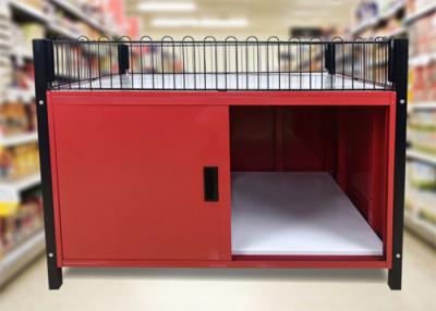 China Two Layer Supermarket Display Shelving Supermarket Promotion Table With Storage Cabinet for sale