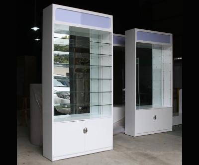 China Customized Pharmacy Storage Cabinets Medicine Display Racks Glass Layer for sale