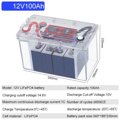 Cina Wholesale LiFePO4 Battery Most Popular Seller with Transparent Case 12V 100Ah in vendita