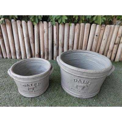 China Flower Pot Garden Pot Set 2 Dairy Fiber Stone Pot in Garden Grey Size 2 28.5*24.5*16.5cm for sale