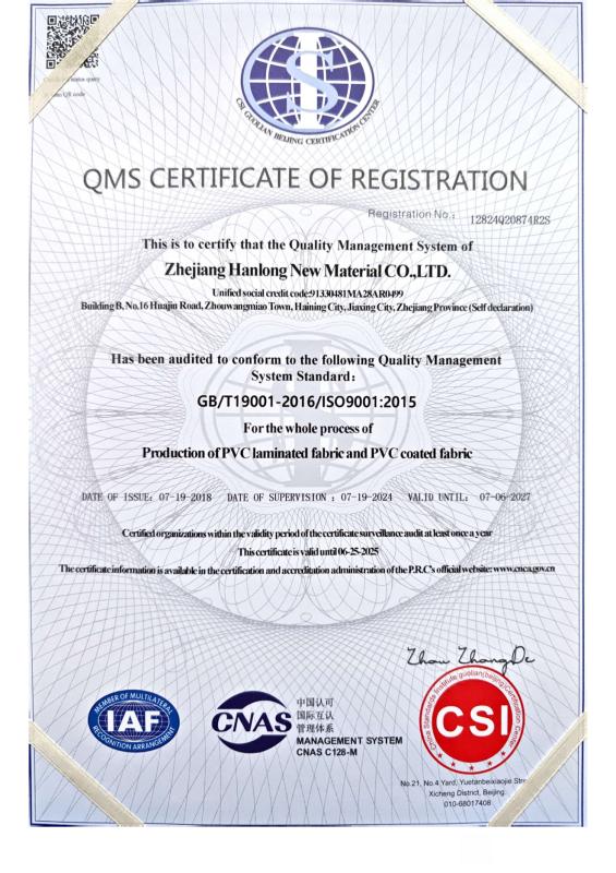 ISO9001 - Zhejiang Hanlong New Material Co., Ltd.