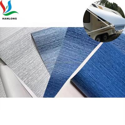 China Waterproof PVC Tarpaulin with 500D x 500D Yarn Count and 450g Weight for RV Awning Replacement for sale