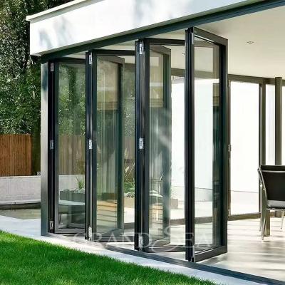 China Grandsea Waterproof Hurricane Proof Aluminium Alloy Patio Glass Bi Folding Door American Bifolding Aluminum Folding Door for sale
