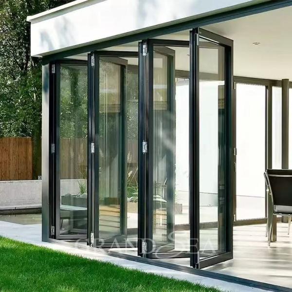 Quality Grandsea Waterproof Hurricane Proof Aluminium Alloy Patio Glass Bi Folding Door American Bifolding Aluminum Folding Door for sale