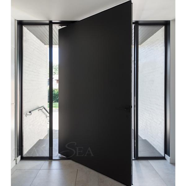 Quality Luxury Style Top Quality Black Color Bright Painting Side Glass Fixed Panel Front Pivot Door with Stainless Steel Handle for sale
