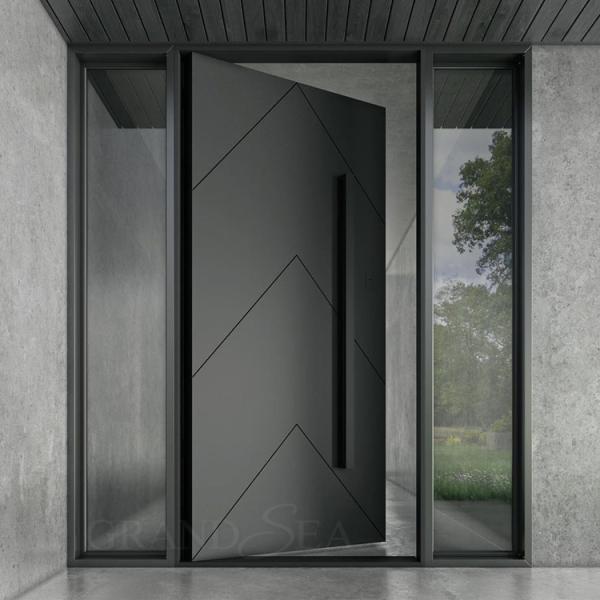 Quality Malaysia  Style  Light Pattern Security Steel Matte Black Finish Bright Color  Pivot Door with Stainless Steel Handle for sale