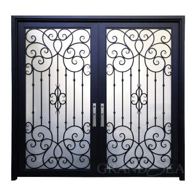 China French Luxury Wholesale Security Entrance Exterior Front  Garage Wrought Iron Door with Double Door Design for sale
