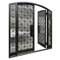 Quality American Style Luxury Front Entry Reed Glass Black Hand Crafted Iron Doors for sale