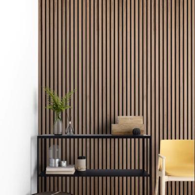 China Polyester Fiber Acoustic Wall Panel with Fireproof Wood Material and Wooden Slat Design for sale