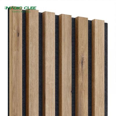 China Interiors Wall Decorative Polyester Oak Slatted Mdf Sound Proof Board with Wood Veneer for sale