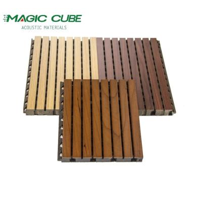 China Modern Wood Grooved  Slat Wooden Timber MDF Core Acoustic Panel For Auditorium for sale