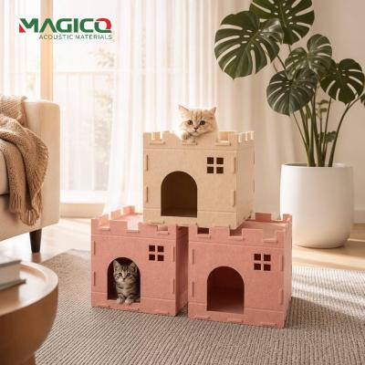 China Pink Two-Level Stacked Cat House With Fishbone Cutouts For Cozy Napping In Bedrooms for sale