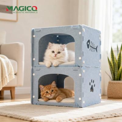 China Blue Four-Compartment Grid Cabinet Cat House With Paw Pass-Through For Multi-Cat Families for sale