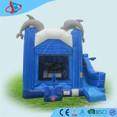 中国 Ul の送風機が付いている青い海洋の遊園地の膨脹可能な跳ね上がりの家 販売のため