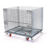 China Metal Pallet Stackable Storage Cage Customized Collapsible Wire Mesh Container With Wheels for sale