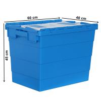 China LARGE LOGISTIC PACKAGING MOVING TOTE BOX PLASTIC NESTABLE STACKABLE STORAGE BIN WITH LID for sale