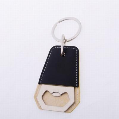 China Custom Personalized Die Punching Stainless Steel Key Tag Bottle Opener Key Ring with Leather Case for sale