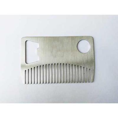 China Custom cool innovative men gift, engraved stainless steel credit card sized comb bottle opener for sale