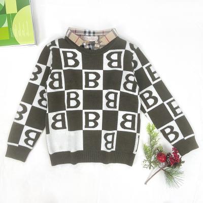 China Children's fake-shirt Collar faux shirt Collar neck Jacquard Knit Letter Pattern Boy Girl Kid Winter sweater for sale