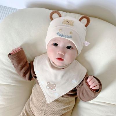 China Ins Hot Sales 2-Piece Adjustable Stretchy Soft Bibs Turban Top Hats Caps Knot Newborn Cotton Baby Bib Beanie Hat for sale
