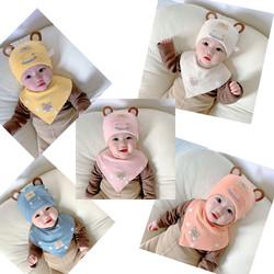 China Ins Hot Sales 2-Piece Adjustable Stretchy Soft Bibs Turban Top Hats Caps Knot Newborn Cotton Baby Bib Beanie Hat for sale
