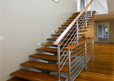 China interior wood stairs with rod bar railing top handrail wooden stair for sale