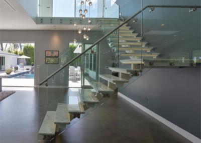 China low cost staircase design with wooden tread glass balustrade for sale