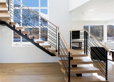 China 40mm Thailand wood straight staircase  with tempered clear glass railing for sale