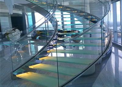 China 316s.s indoor curved glass staricase with tempered clear glass railing top railing for sale