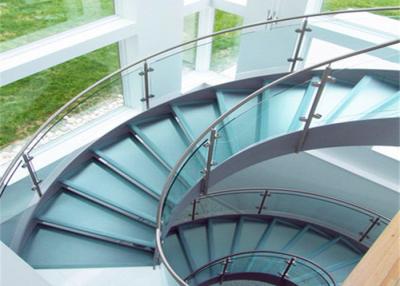 China laminated clear glass tread curved stairs with tempered clear glass railing top railing for sale