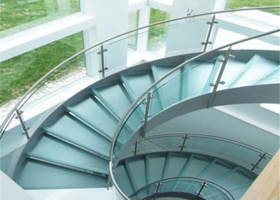 China tempered dark grey glass tread curved stairs with tempered clear glass railing top railing for sale