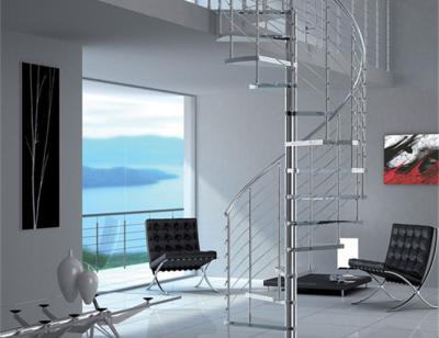 China clear glass spiral staircase with rod bar railing top mounted for sale