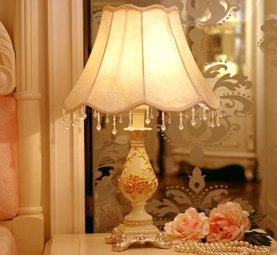 China Resin base fabric lampshade soft light elegance crystal lace Bedside table lamp LX106 for sale