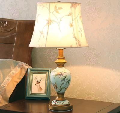 China Resin vase base fabric lampshade soft light elegance Bedside table lamp LX107 for sale