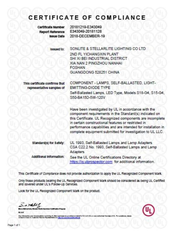 UL - Sonlite Lighting Co., Ltd.