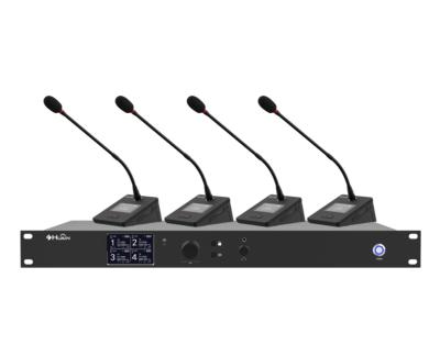 China Wireless Microphone System Physical Button UHF 4 Channel Lecture Desktop Gooseneck Mic for Karaoke Church Conference for sale
