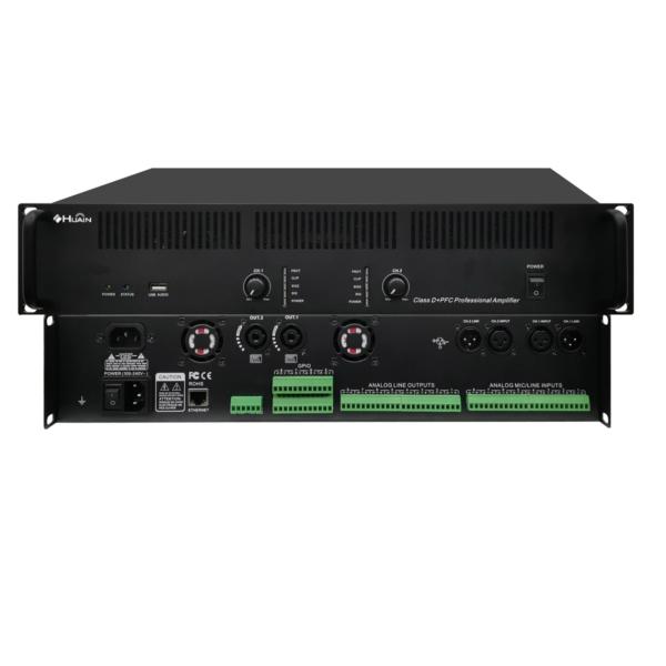 Quality Speaker Amplifying Sound Built in 8*8-way Dante Media matrix and 2*800W Digital Class D+PFC Dante Amplifier for sale