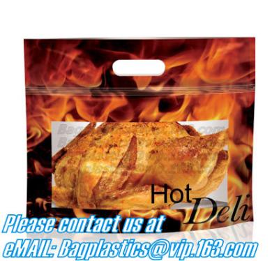 China El pollo caliente de la cremallera empaqueta el bolso de empaquetado del pollo asado con el bolso asado a la parrilla Microwaveable del pollo de la ventana, bagease, bagplast en venta