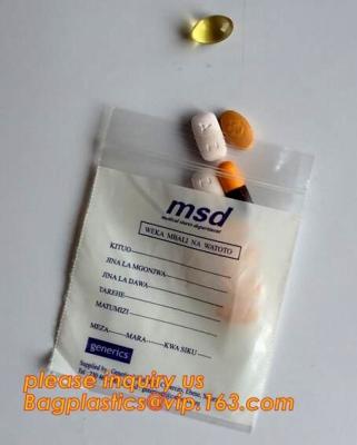 China Bolso amistoso de la medicina k del biohazard de Eco, materiales del LDPE del FDA médicos usando bolsos plásticos de la cerradura de la cremallera de los bolsos de la cremallera con los propio en venta