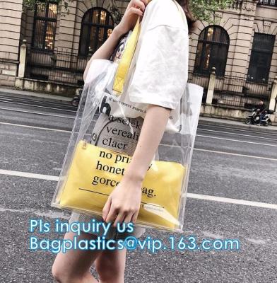 Cina Borse molli riutilizzabili della maniglia del ciclo del PVC, borsa lunga della coperta del PVC di giallo della lettiera del PVC della radura della maniglia, plastica trasparente della maniglia del PVC in vendita